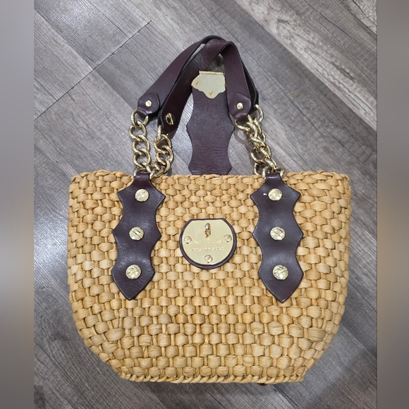 Michael Kors | Bags | Michael Kors Raffia Straw Capri Bag Satchel ...